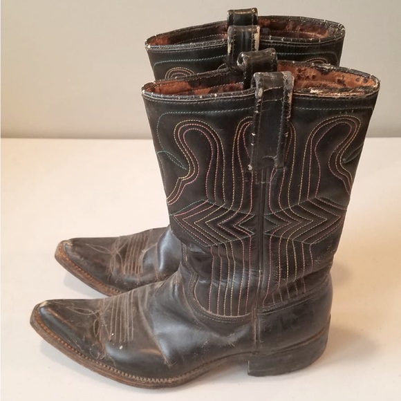 ACME | Shoes | Vintage Acme Black Leather Pointed Toe Cowboy Boots ...